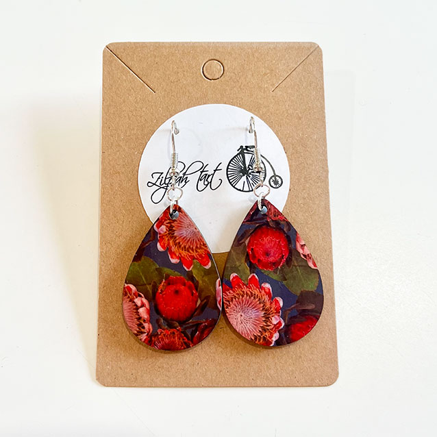 Teardrop Earrings in Protea Print Green/Teal – Zilpah Tart