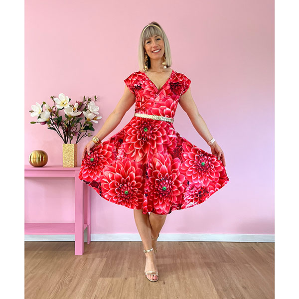 Cross Front Dress in Red Dahlia Print – Zilpah Tart