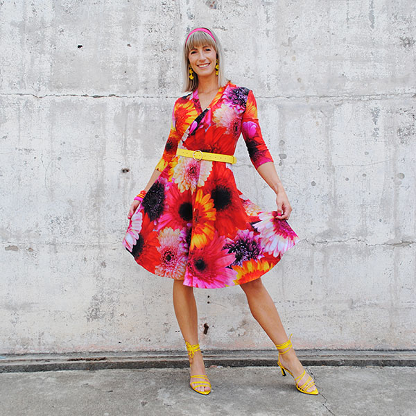 Bamboo Winter Cross Front Dress in Gerbera Print – Zilpah Tart